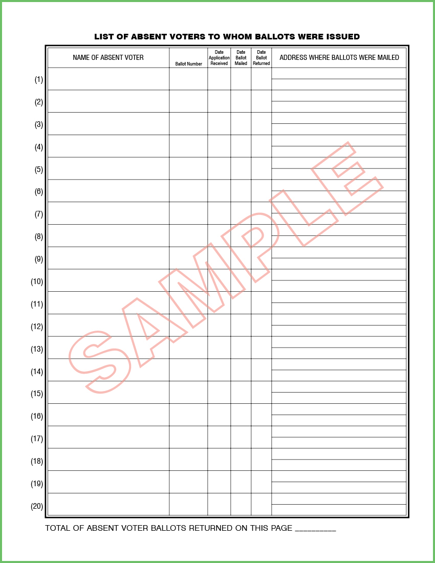 Printing Systems · 586 List of Absent Voters (200 Names)