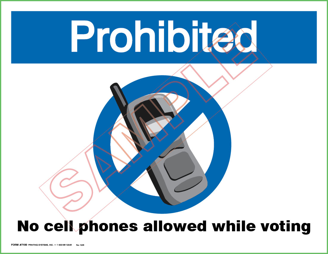 Printing Systems · 7100 Cell Phones Prohibited Sign, Laminated