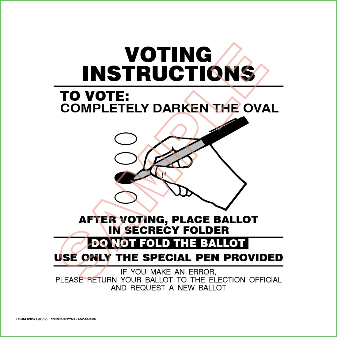 Printing Systems · 632 Voting Booth Instruction Placard (Ovals)- Laminated